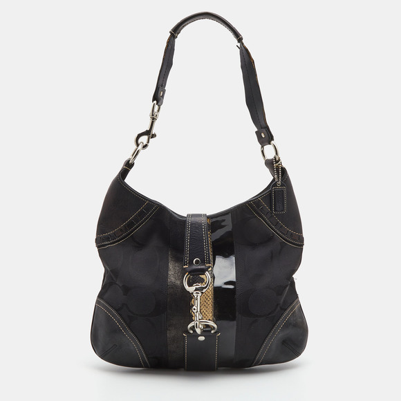 Coach | Bags | Coach Black Signature Canvas And Leather Hamilton Hobo ...